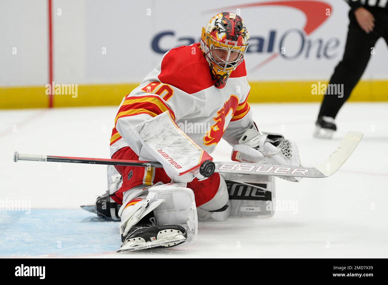 Calgary Flames goaltender Dan Vladar (80) in action during the first ...