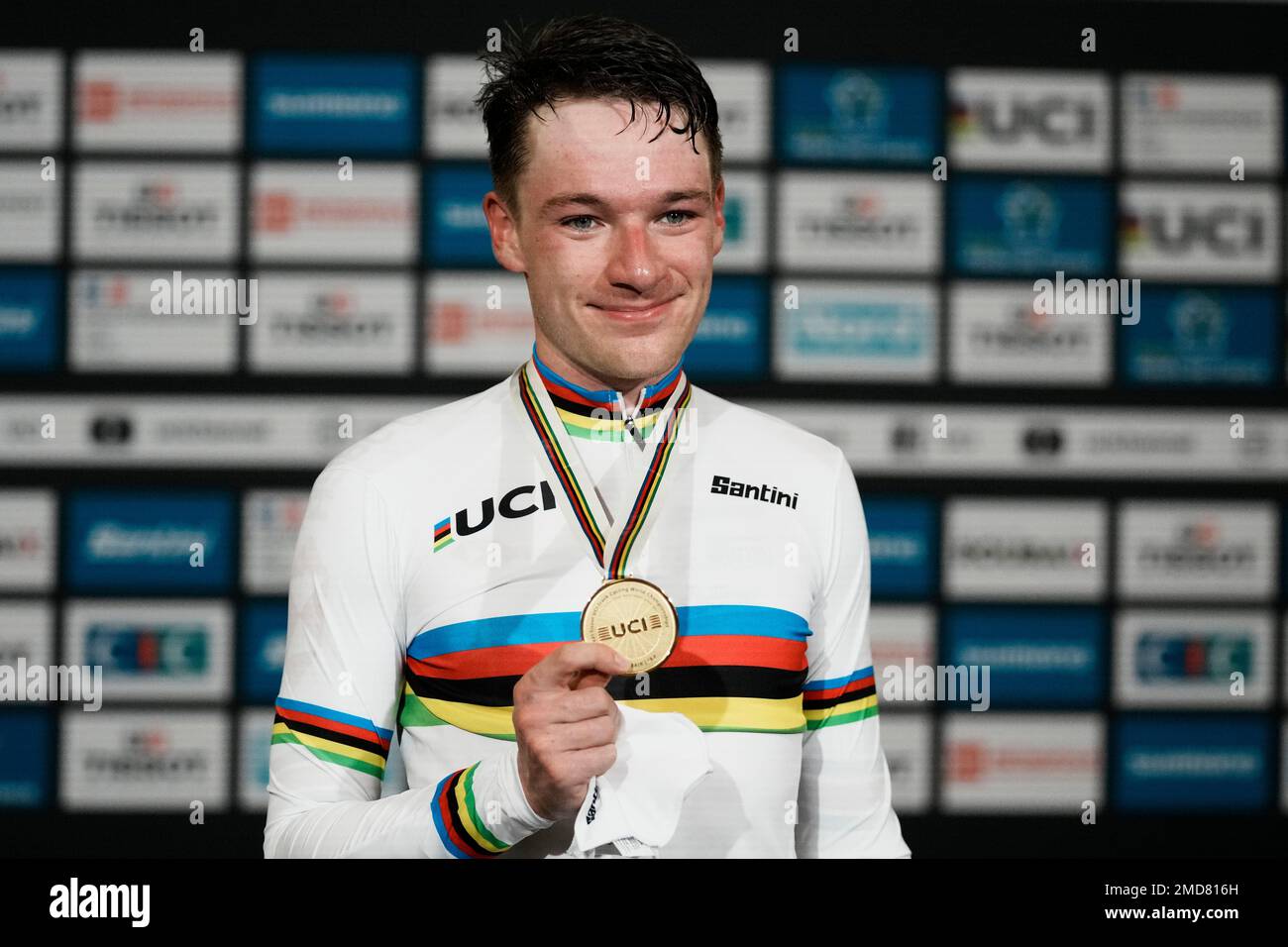 Britain's Ethan Hayter poses with his gold medal in the Men's Omnium ...