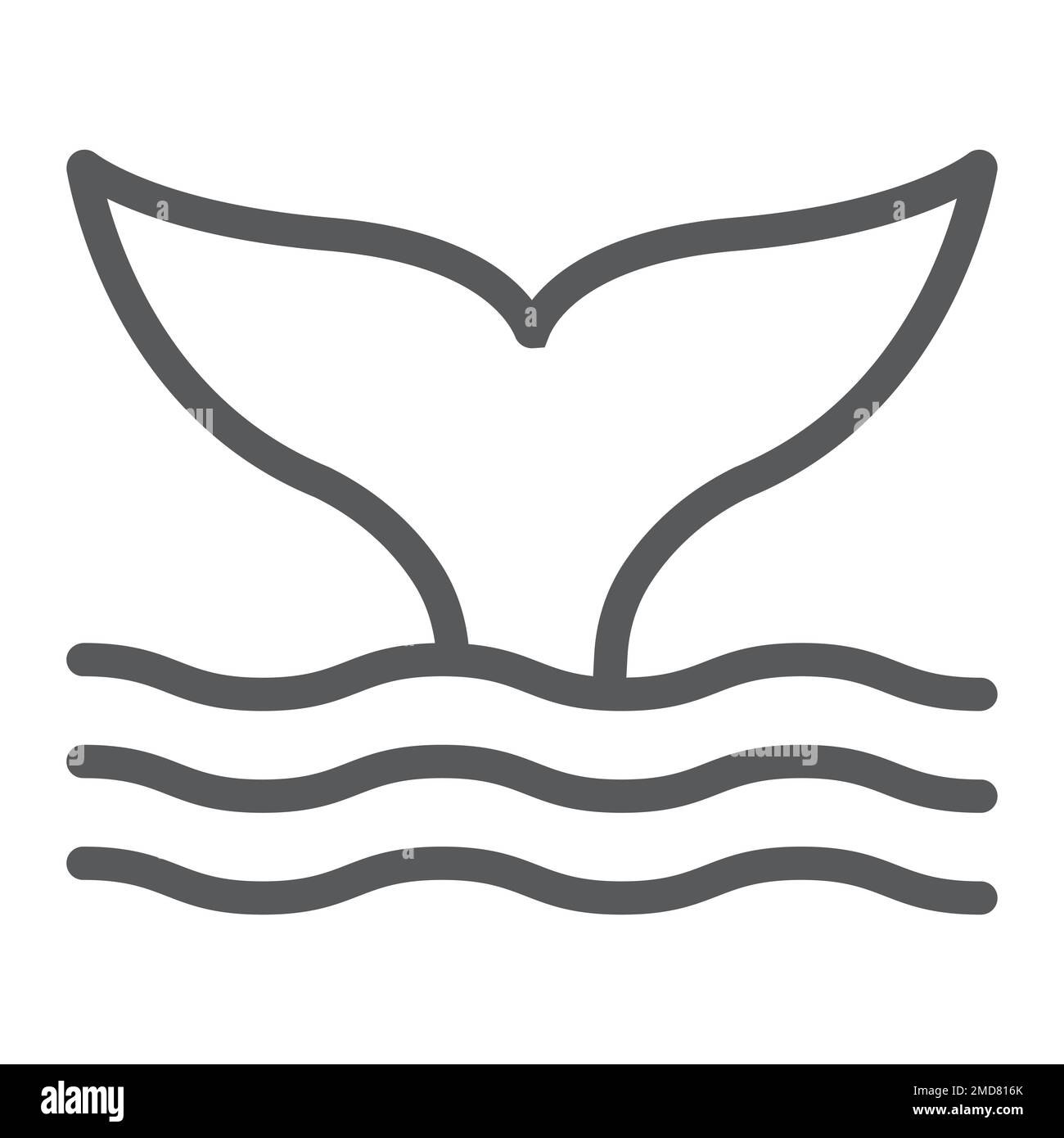 Whale tail line icon, animal and underwater, aquatic sign vector ...
