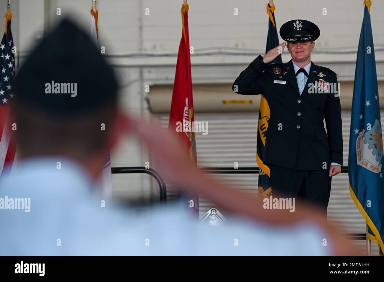 U.S Air Force Col. Elizabeth Hanson receives a first salute from an ...