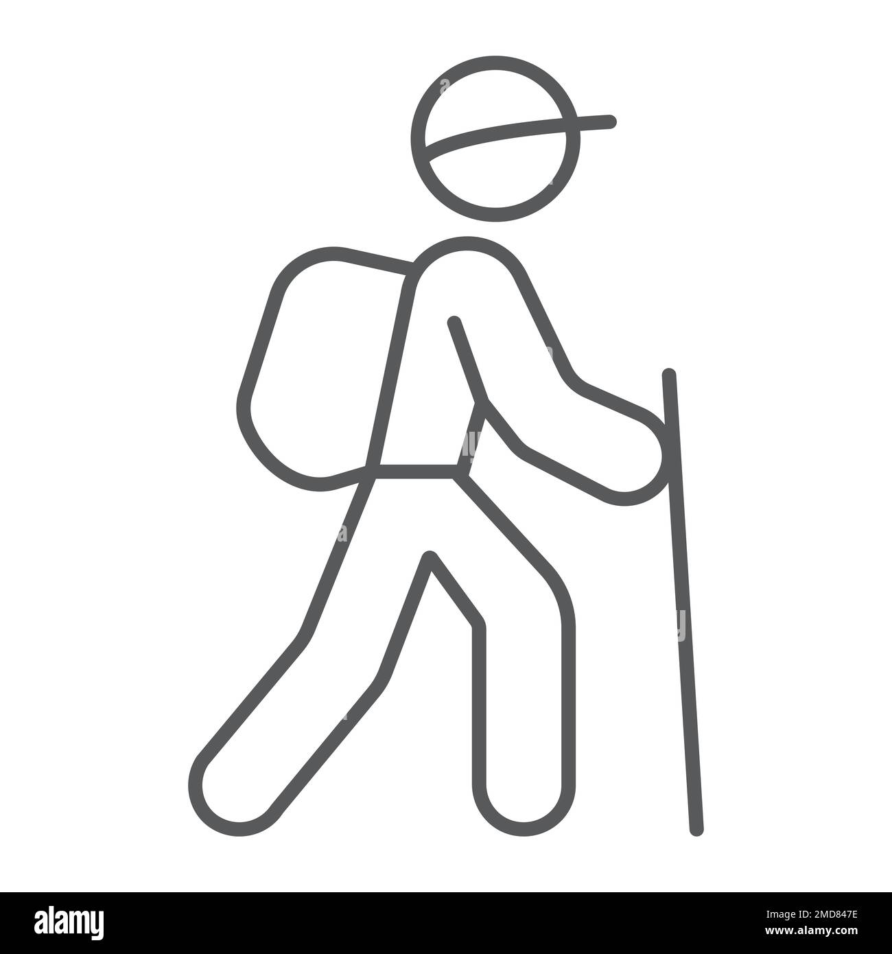 Hiking thin line icon, travel and tourism, tourist backpacker sign ...