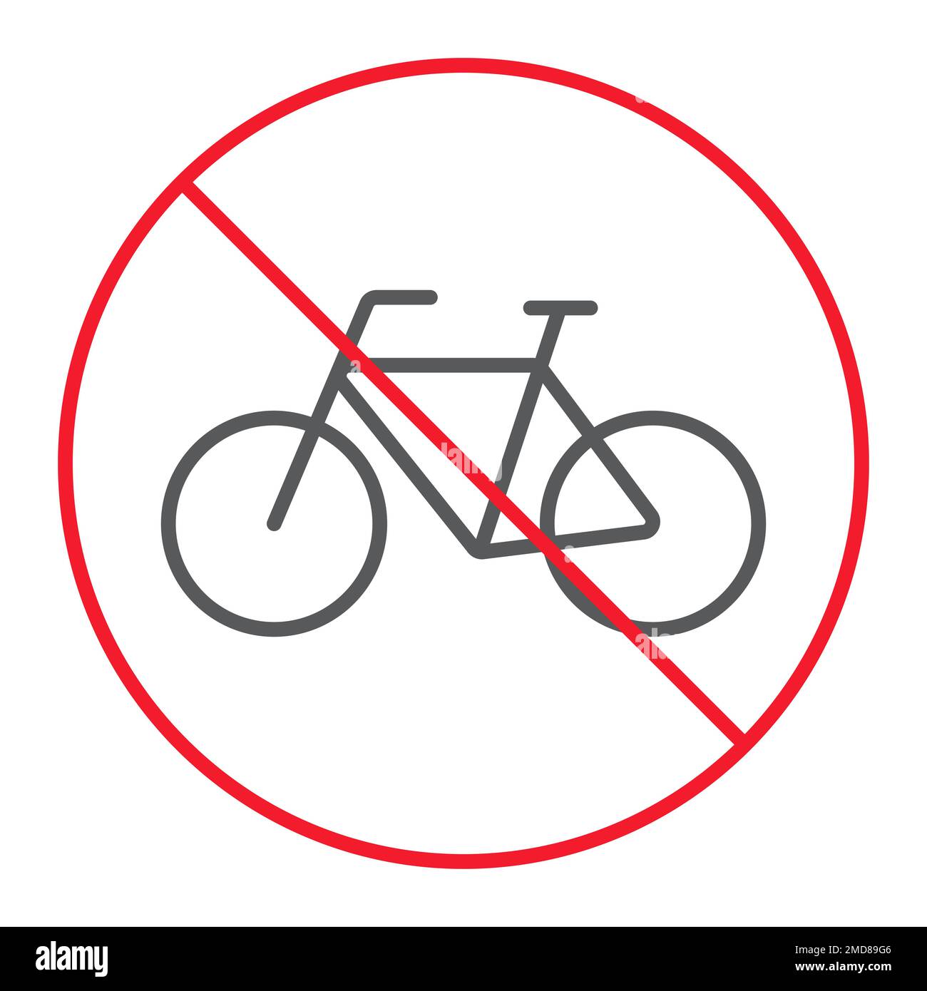 No bicycle thin line icon, prohibition and forbidden, no bike sign vector graphics, a linear ...