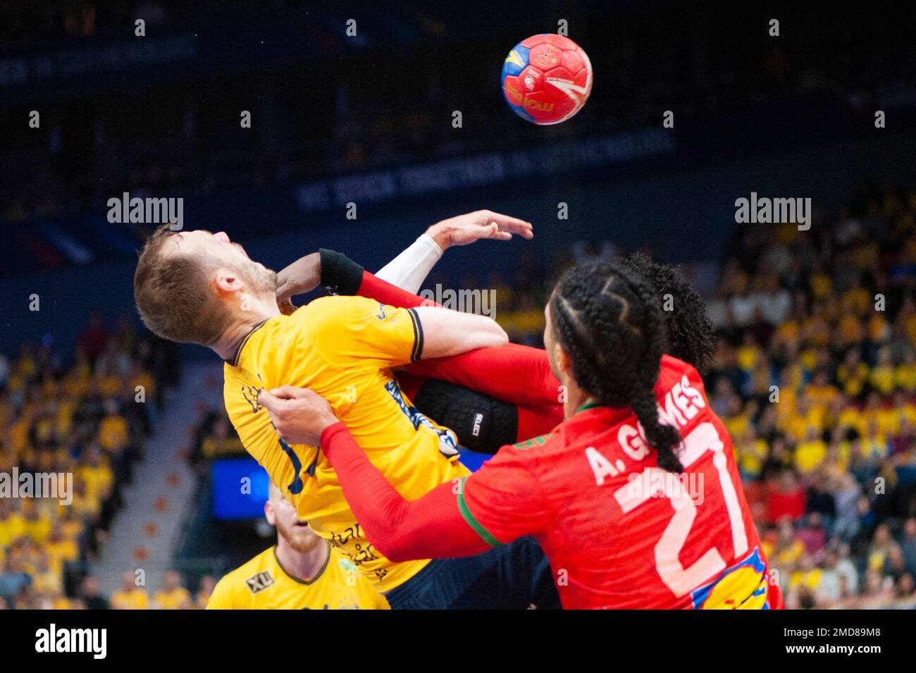 Gothenburg, Sweden. 22nd Jan 2023. Lucas Sandell of Sweden gets knocked ...