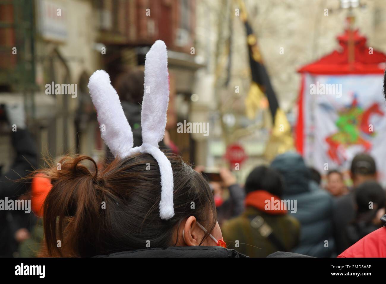 A reveler wears bunny ears for the Year of the Rabbit during the Lunar ...