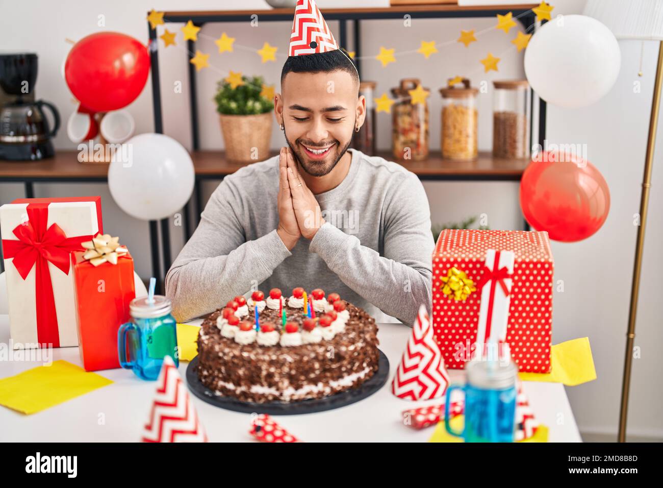 African american man smiling confident celebrating birthday at home ...