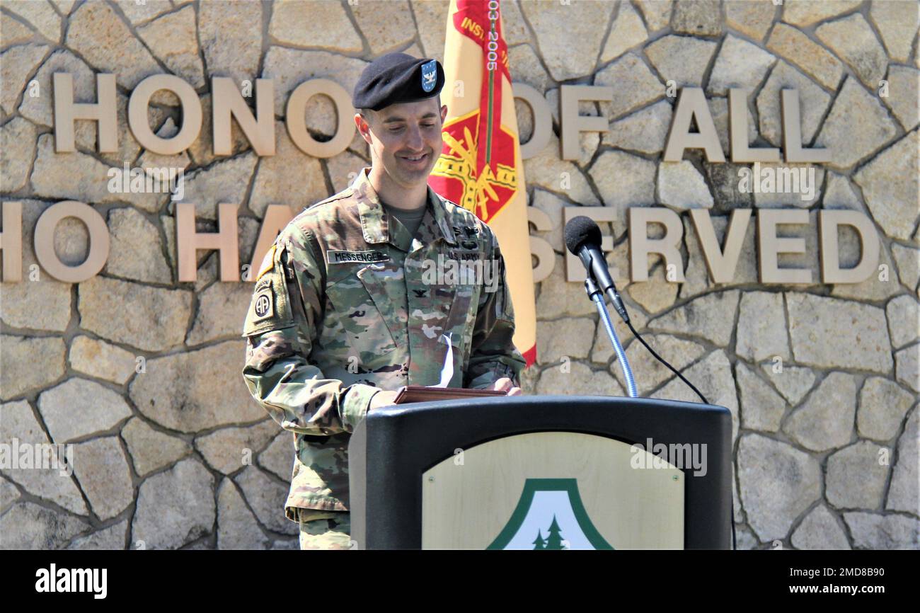 Col. Stephen T. Messenger provides his first remarks as commander after ...