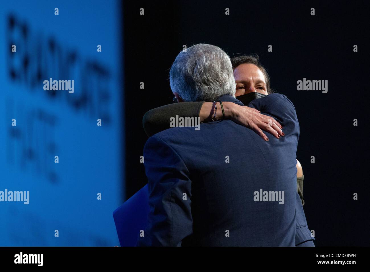 In this Monday, Oct. 18, 2021 photo, Mark Nordenberg, left, gives ...