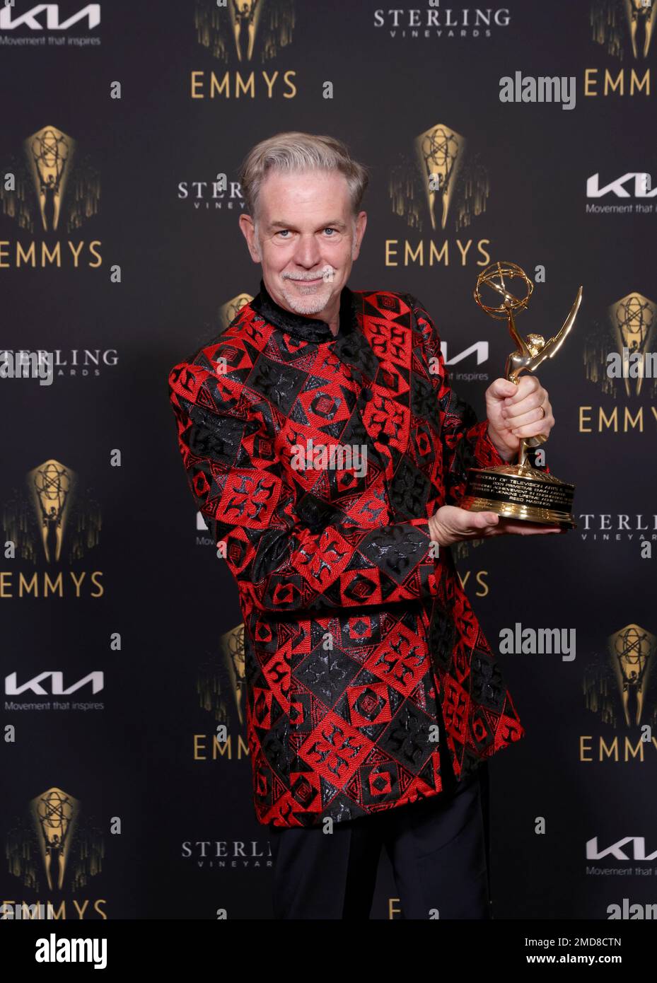 Reed Hastings of Netflix poses with their Engineering Emmy at the 73rd ...