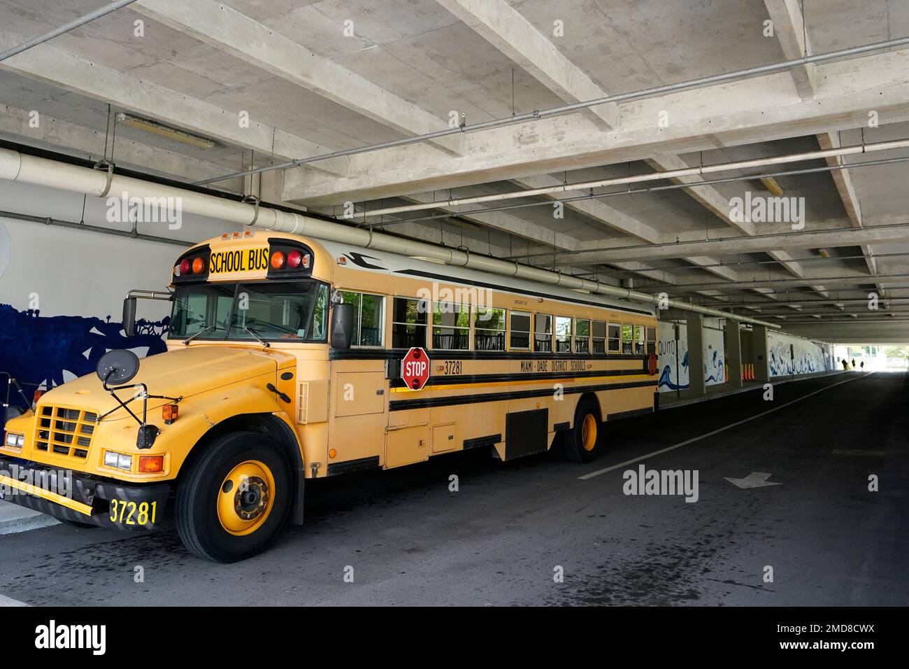 A diesel-powered school bus is shown parked at MAST Academy, Wednesday ...