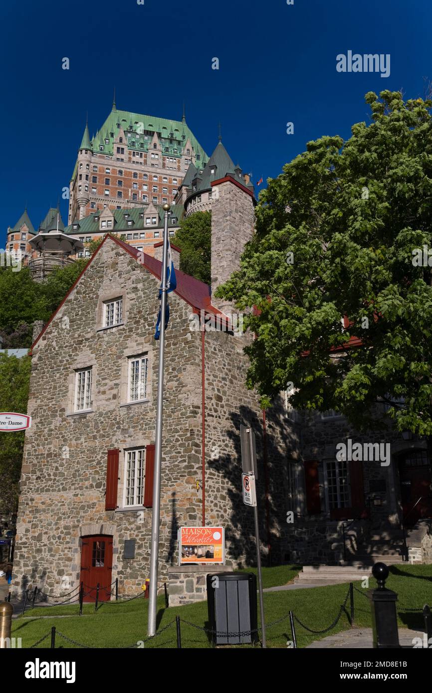 Maison Chevalier and Chateau Frontenac in spring, Quebec City, Quebec ...
