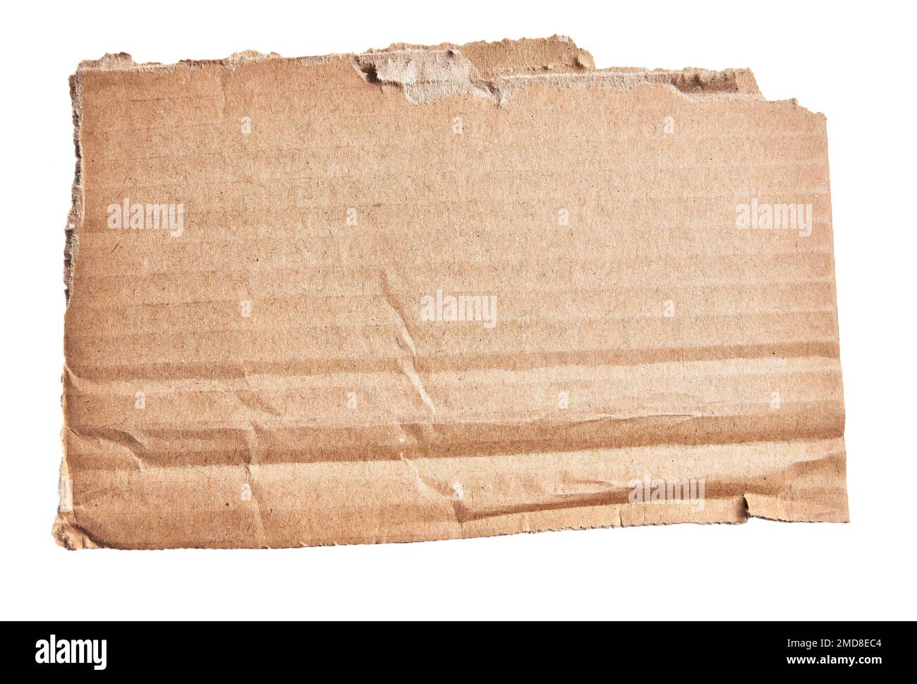 One ripped piece of cardboard material over isolated white background ...