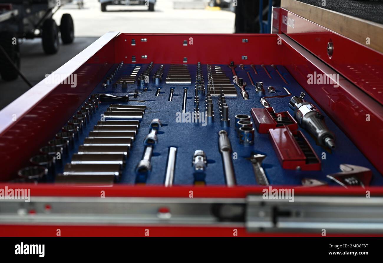 Tools rest in a tool box used by Airmen from the 1st Maintenance ...