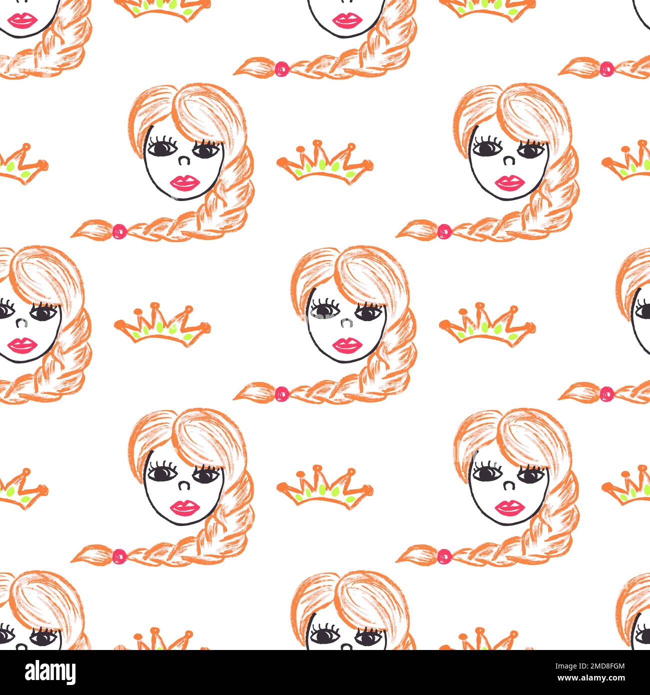 Girly seamless pattern. Girl, princess. Children's drawings with wax ...