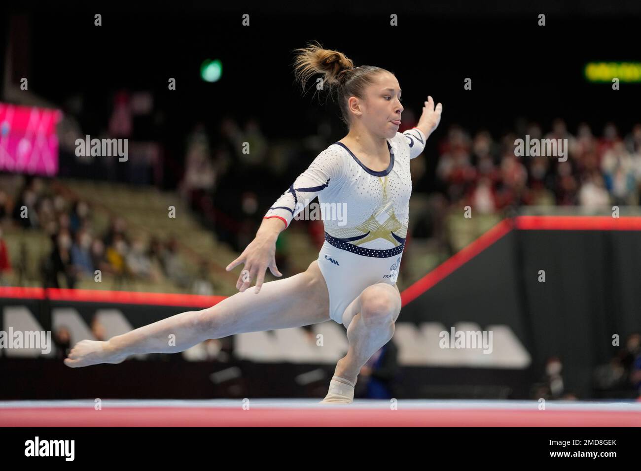 Carolann Heduit, of France, competes on the floor exercise during the ...