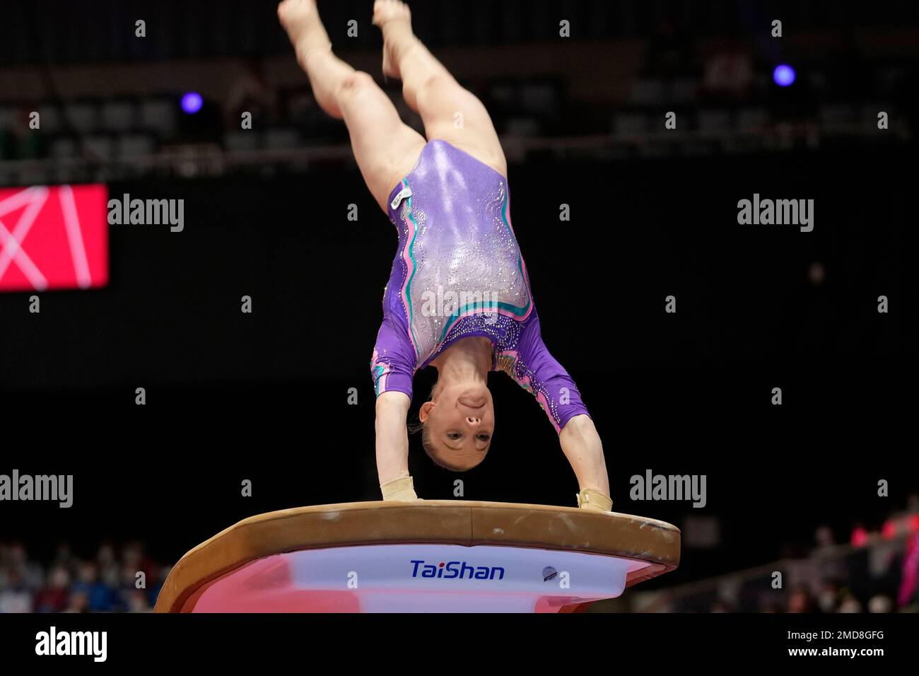Vladislava Urazova, of Russia, competes on the vault during the FIG ...