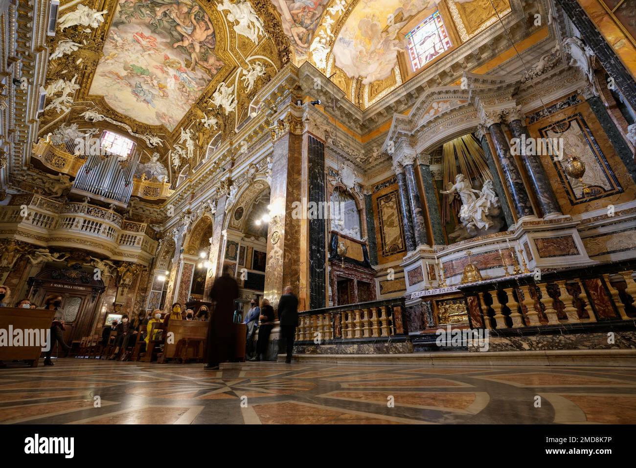 Reporters attend the presentation of the restoration of the Cornaro ...