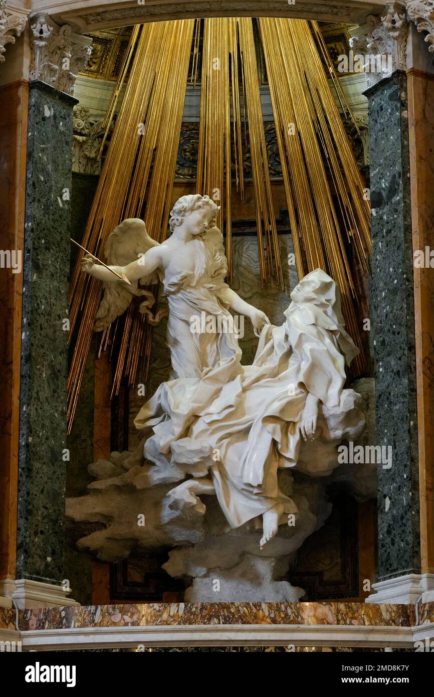 A view of the Ecstasy of Saint Teresa, the central sculptural marble ...
