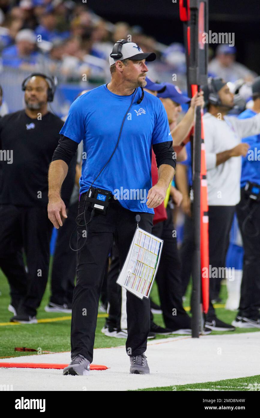 Detroit Lions head coach Dan Campbell walks on the sideline against the ...
