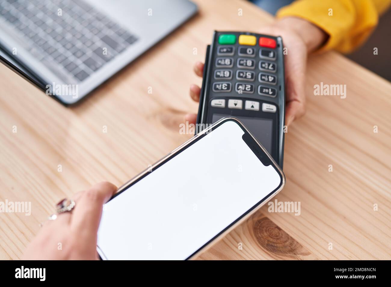 Young woman ecommerce business worker collect using smartphone and data ...