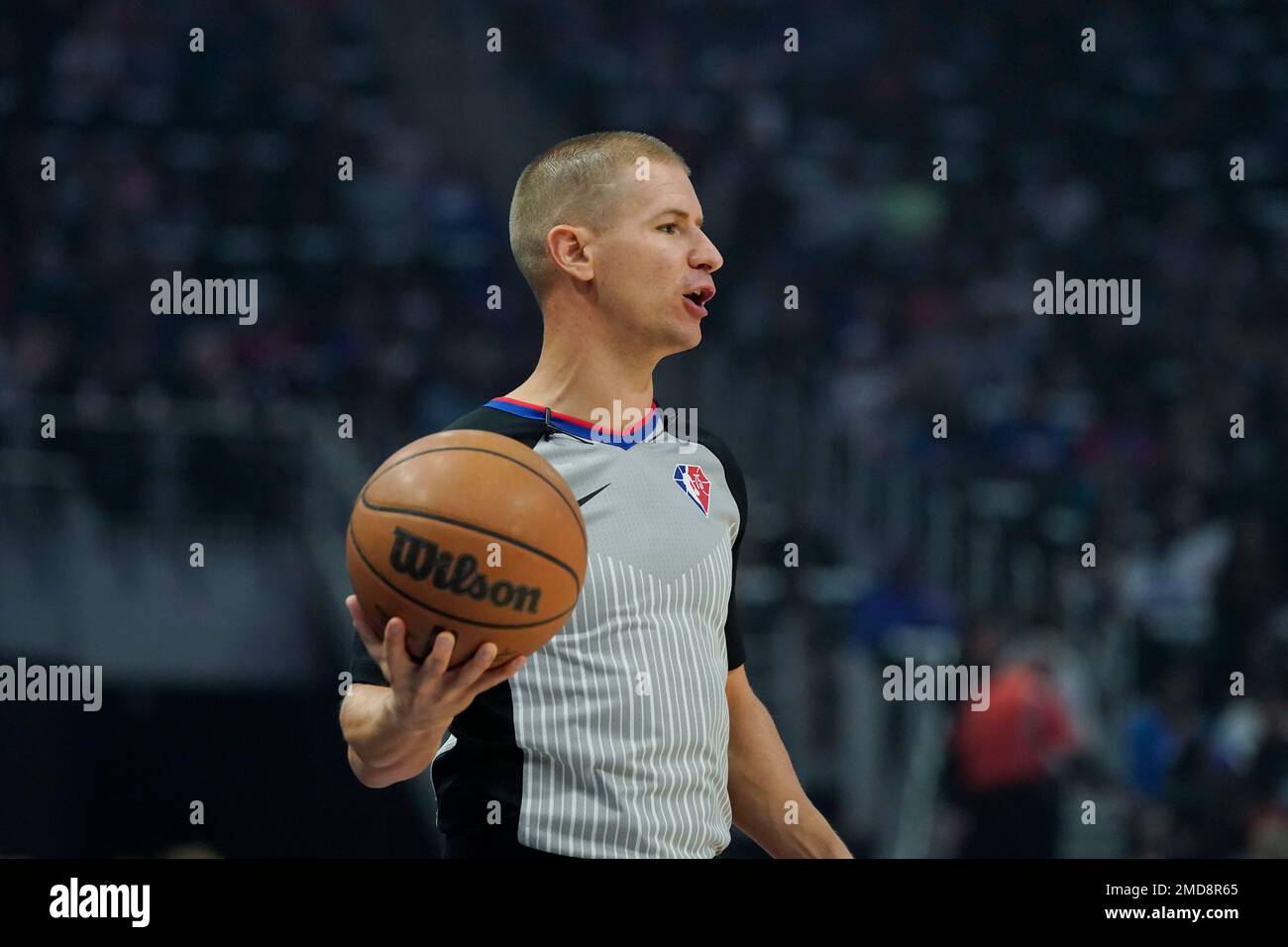 Referee Tyler Ford is seen during the first half of an NBA basketball ...