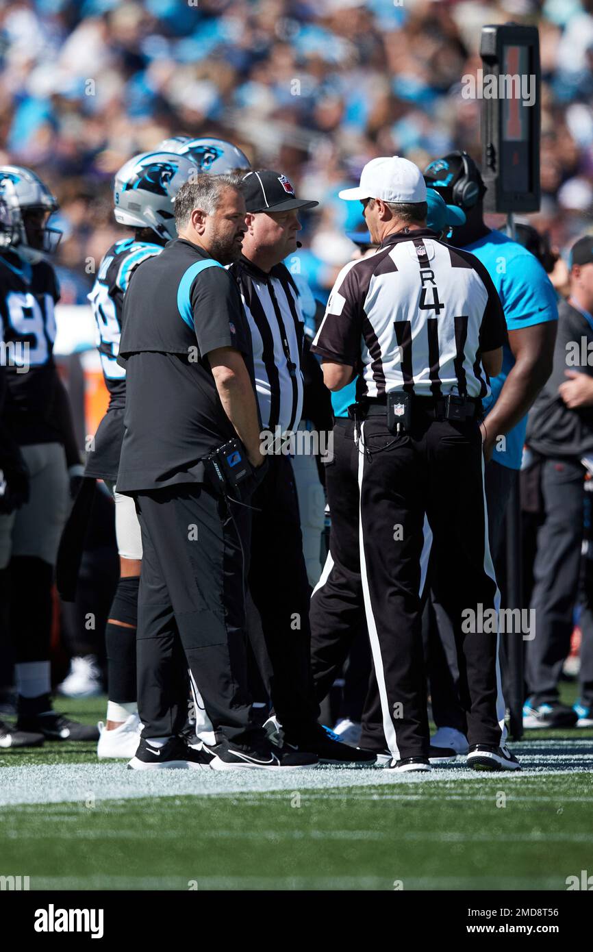 Carolina Panthers head coach Matt Rhule discusses a call with referee ...
