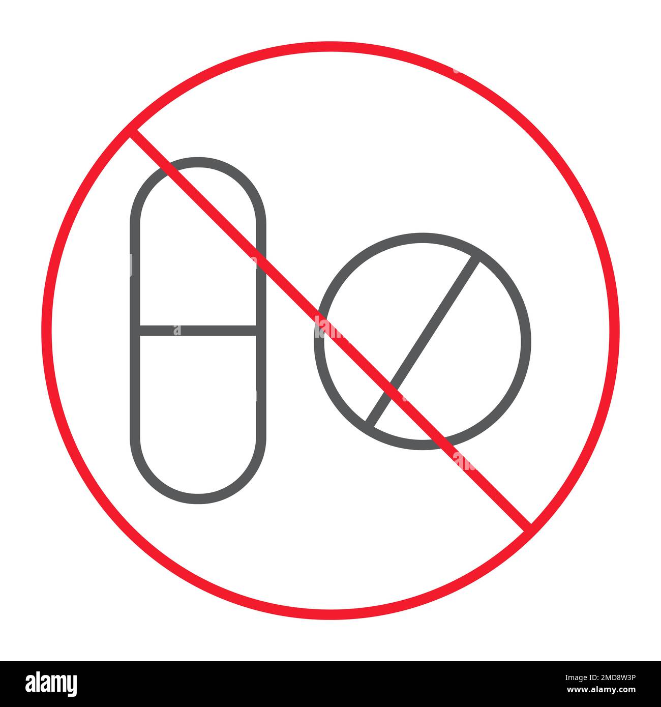 No pills thin line icon, prohibition and forbidden, no drugs sign ...
