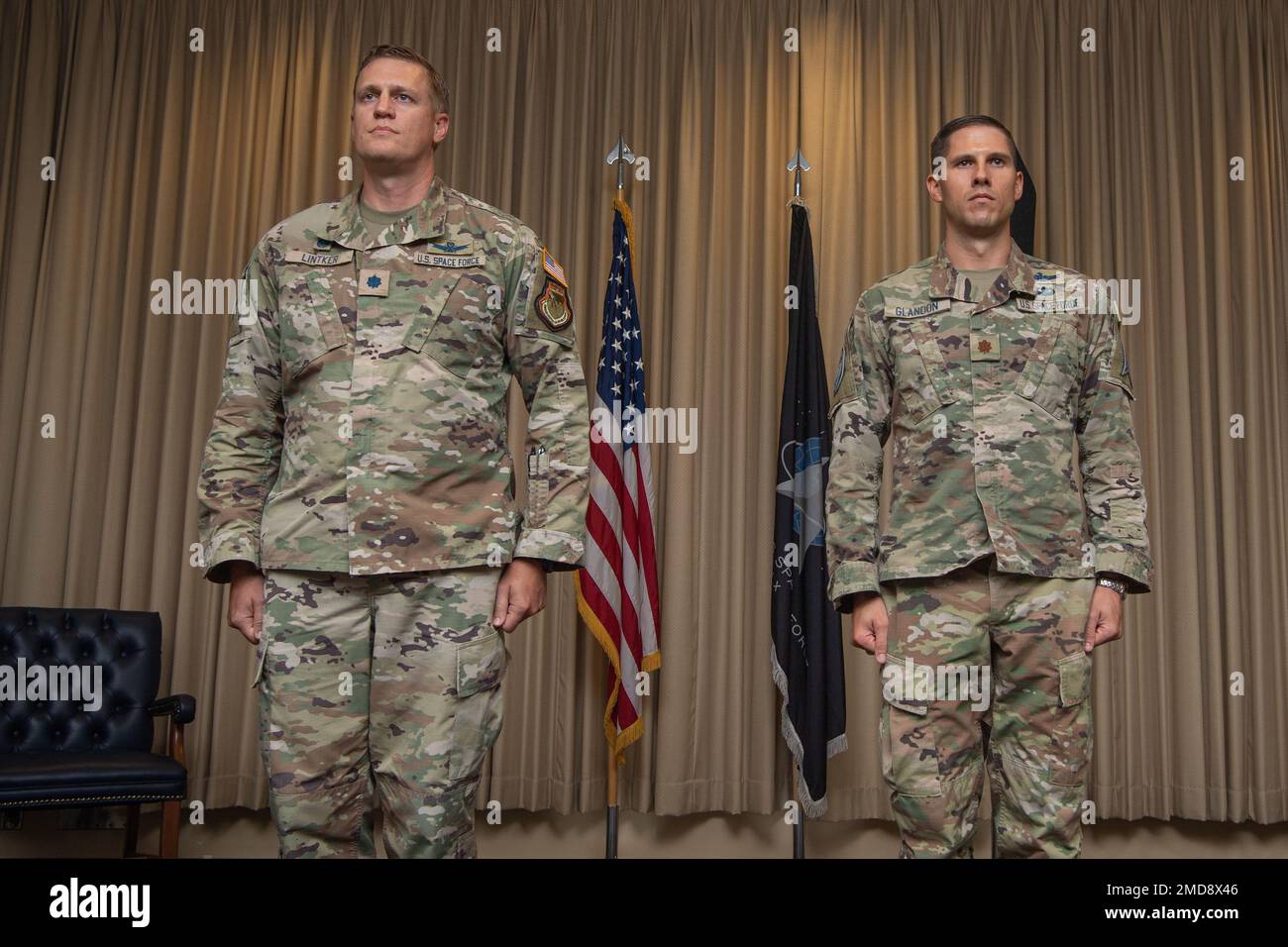 U.S. Space Force Lt. Col. Matthew Lintker, left, the commander of the ...