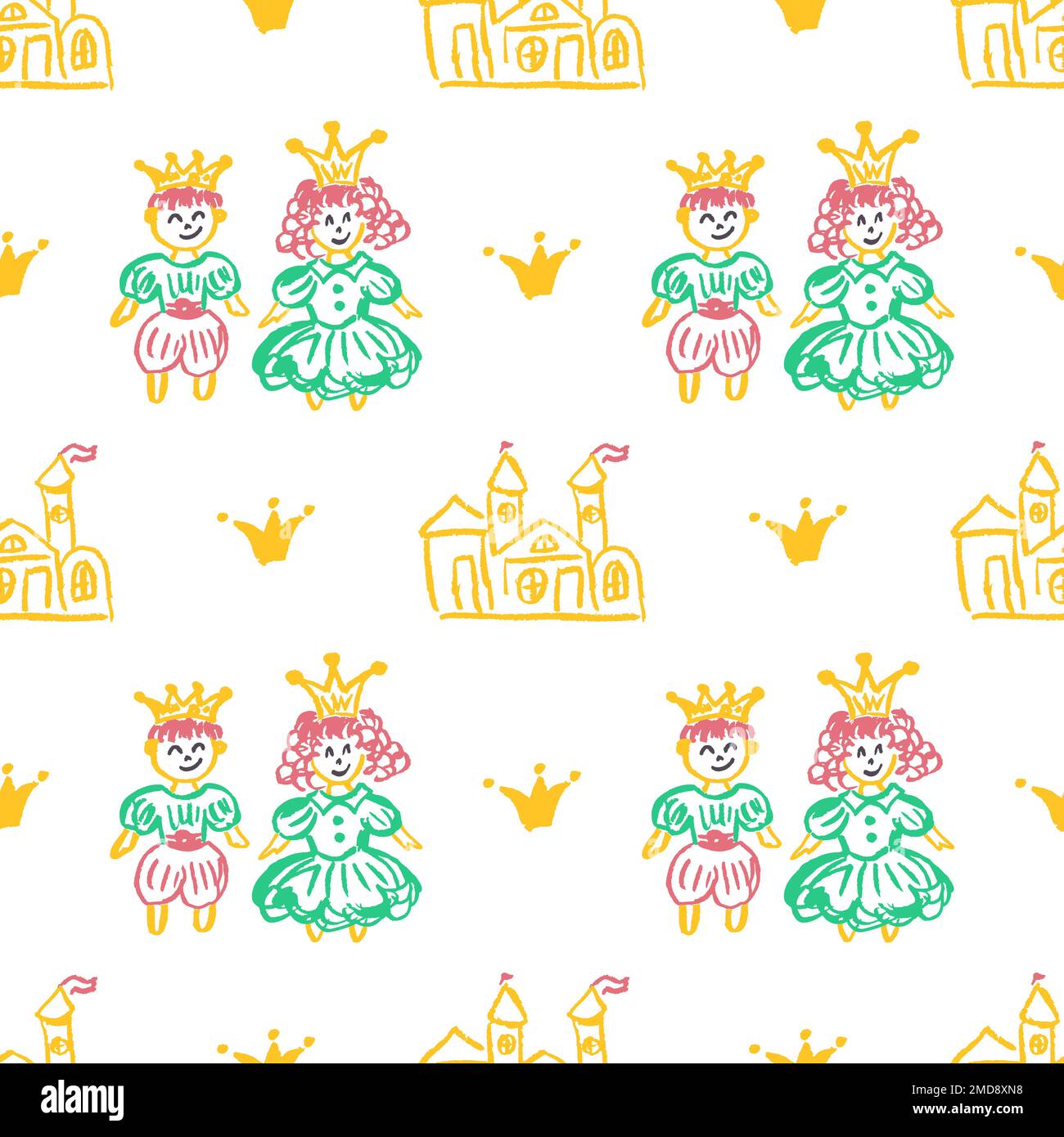 Fairytale seamless pattern. Castle, princess. Children's drawings with ...