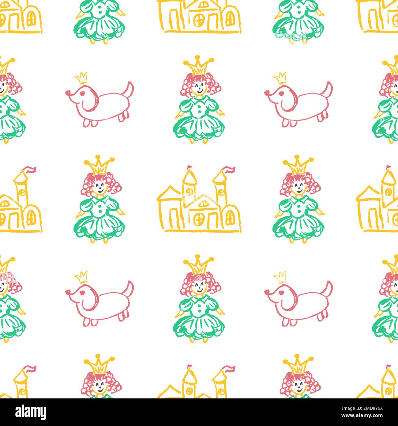Fairytale seamless pattern. Princess. Children's drawings with wax ...