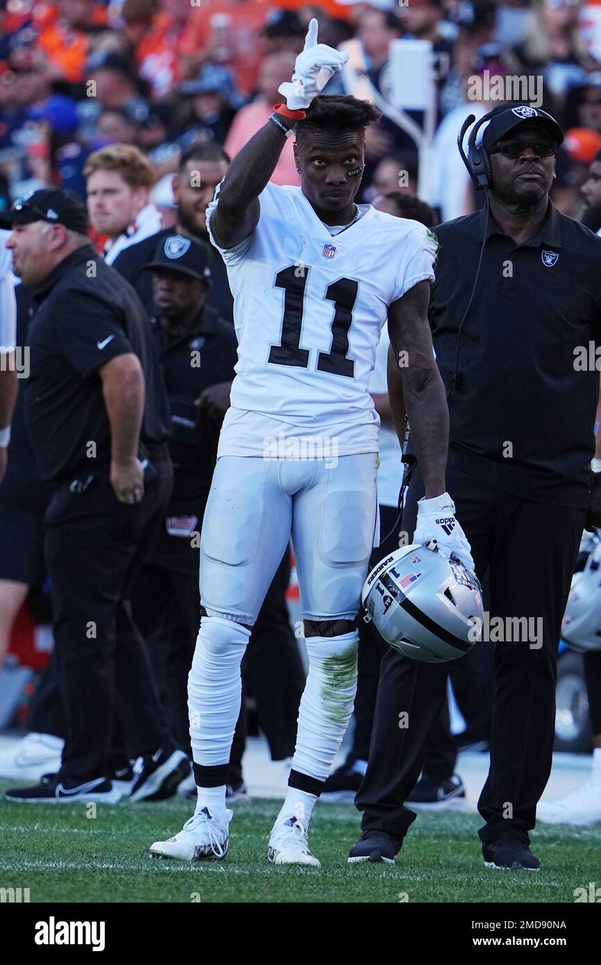 Las Vegas Raiders wide receiver Henry Ruggs III (11) celebrates a play ...