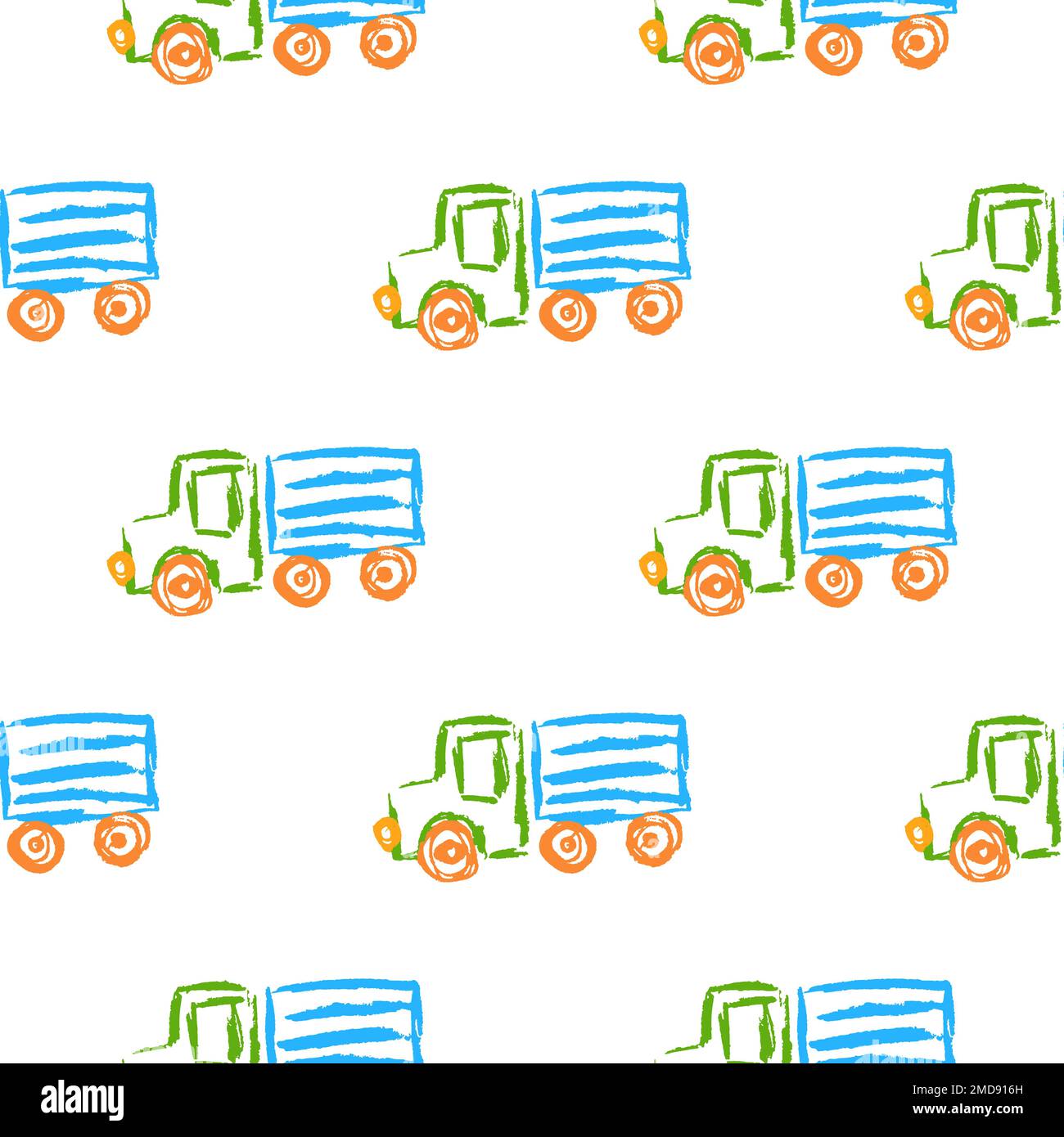 Cars seamless pattern. Truck. Children's drawings with wax crayons ...