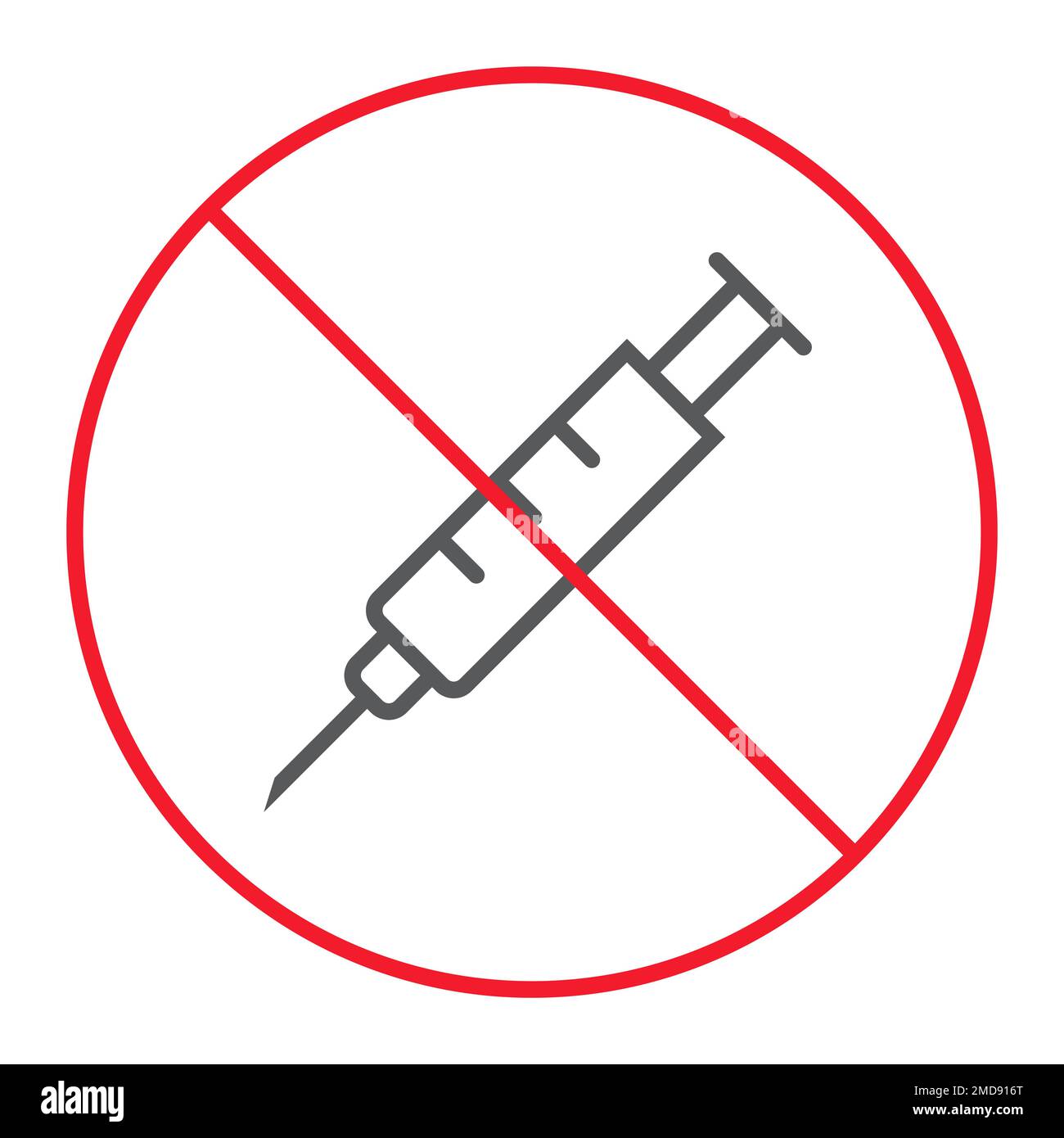 No syringe thin line icon, prohibition and forbidden, no injection sign ...