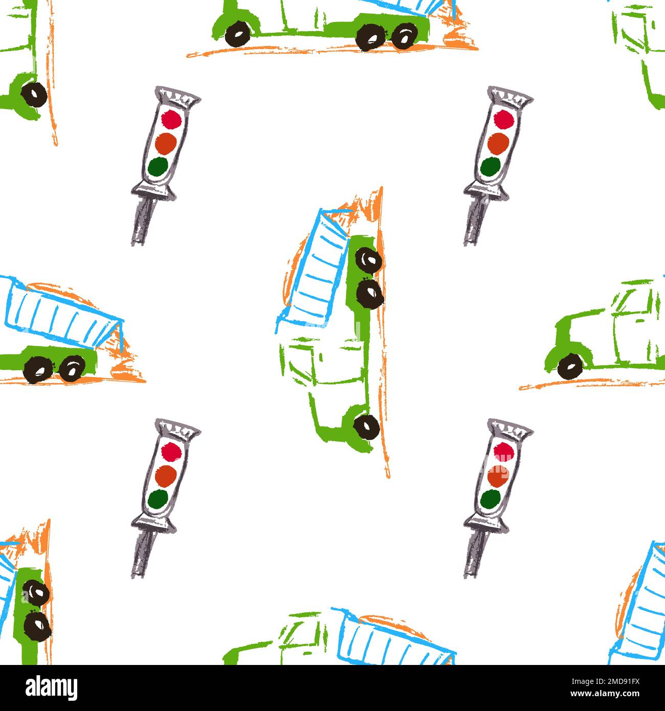 Cars seamless pattern. Truck, dump truck. Children's drawings with wax ...