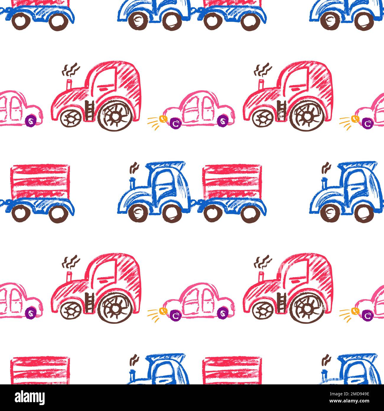 Boys seamless pattern. Car, tractor, truck. Children's drawings with ...