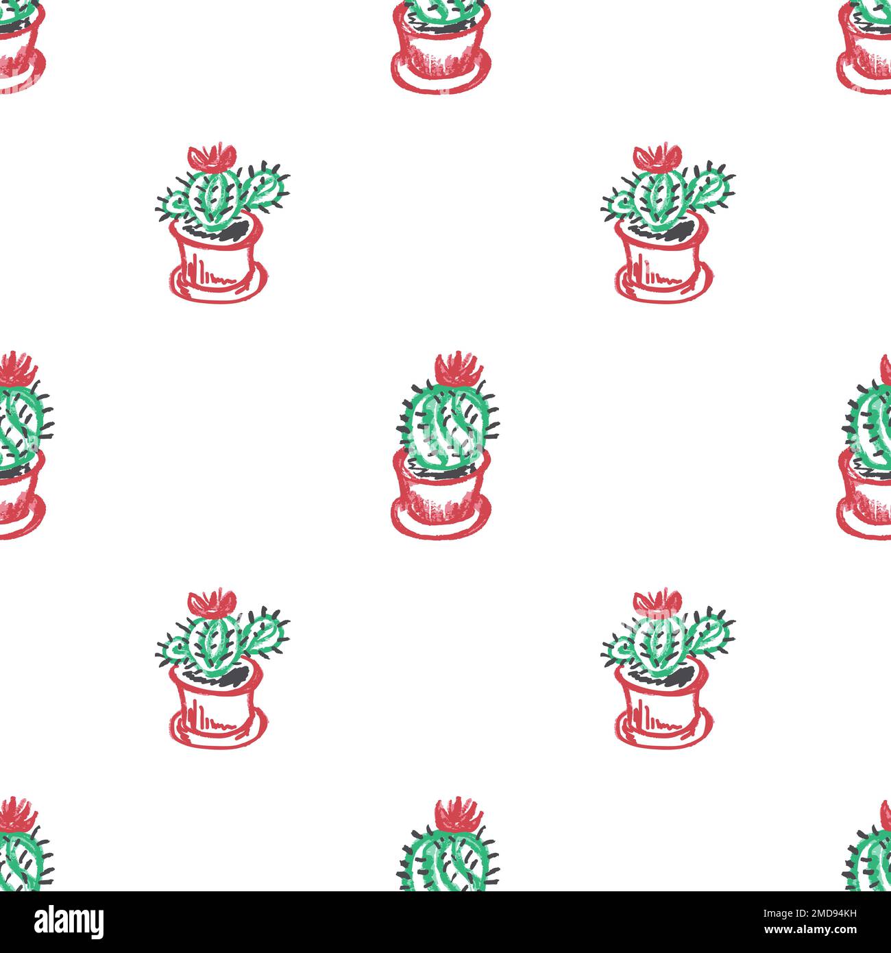 Cactus seamless pattern. Cute cacti in pots. Children's drawings with ...