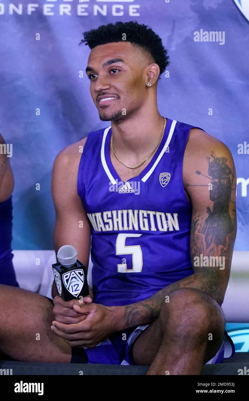 Washington's Jamal Bey during Pac-12 Conference NCAA college basketball media day Wednesday, Oct ...