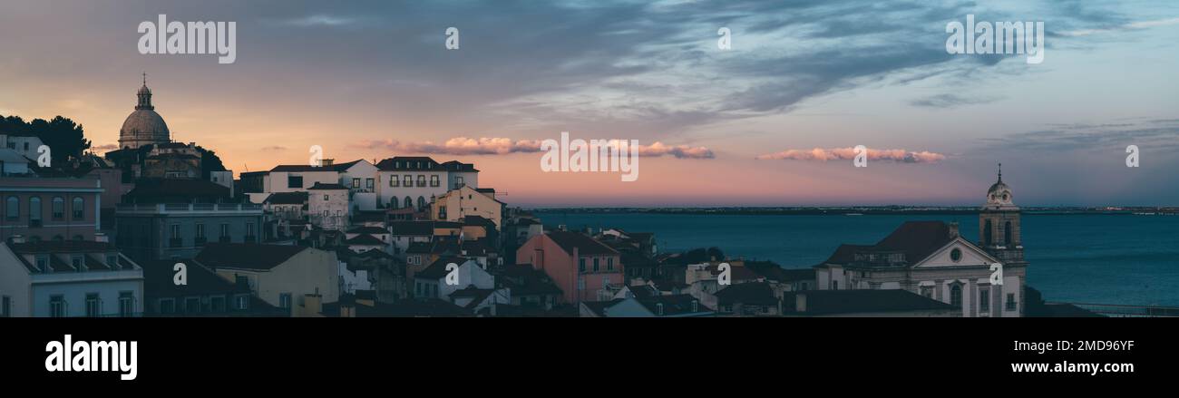 A panoramic view of an antique and typical Lisbon city with modest ...