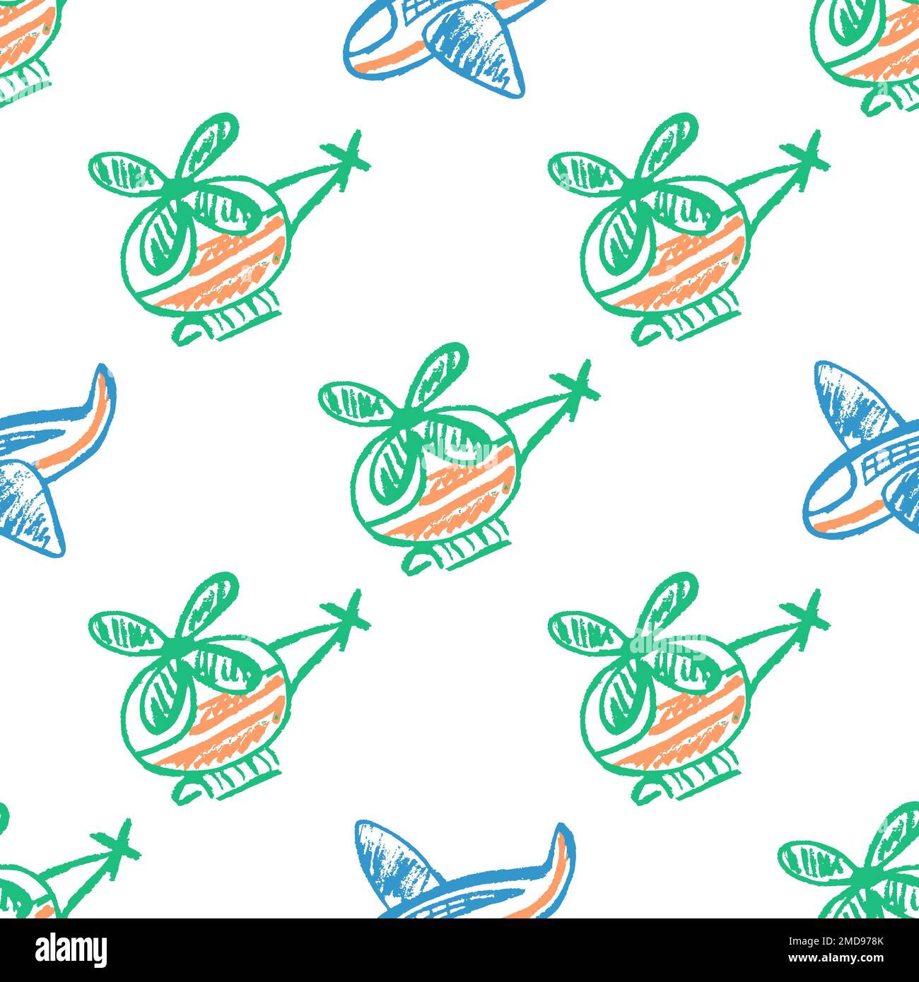 Air transport seamless pattern. Children's drawings with wax crayons ...
