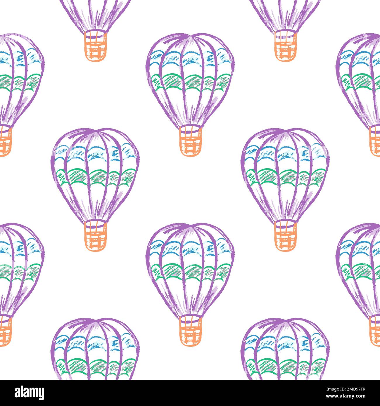Air transport seamless pattern. Children's drawings with wax crayons ...