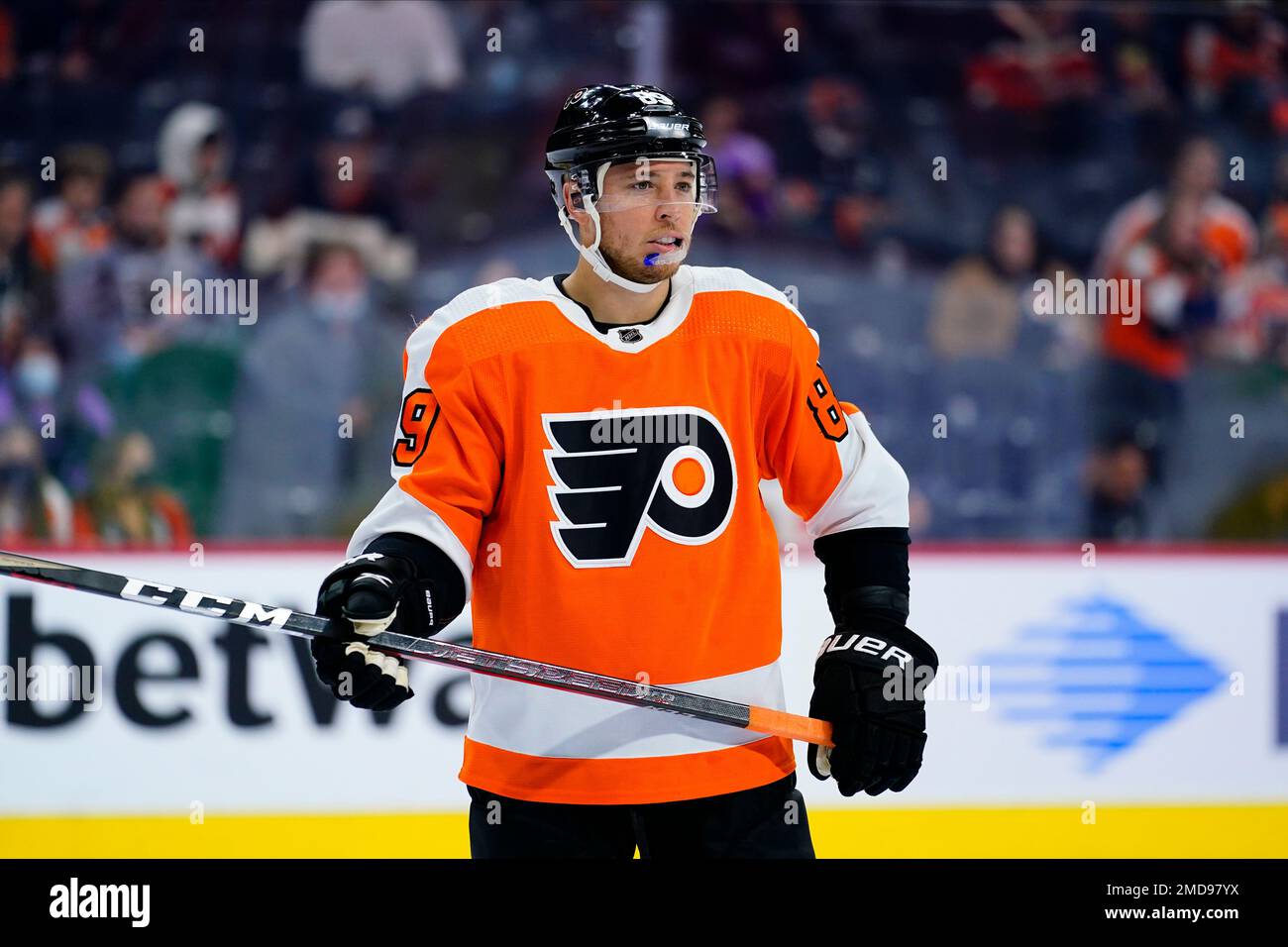 Philadelphia Flyers' Cam Atkinson plays during an NHL hockey game ...