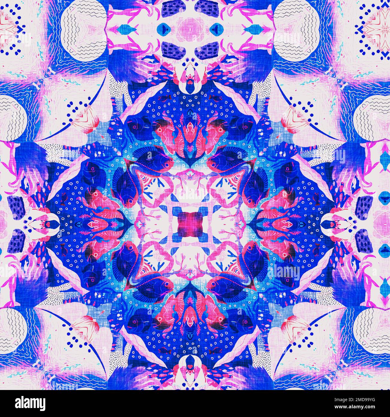 Bright Red Blue white vibrant watercolor batik azulejos tile background ...