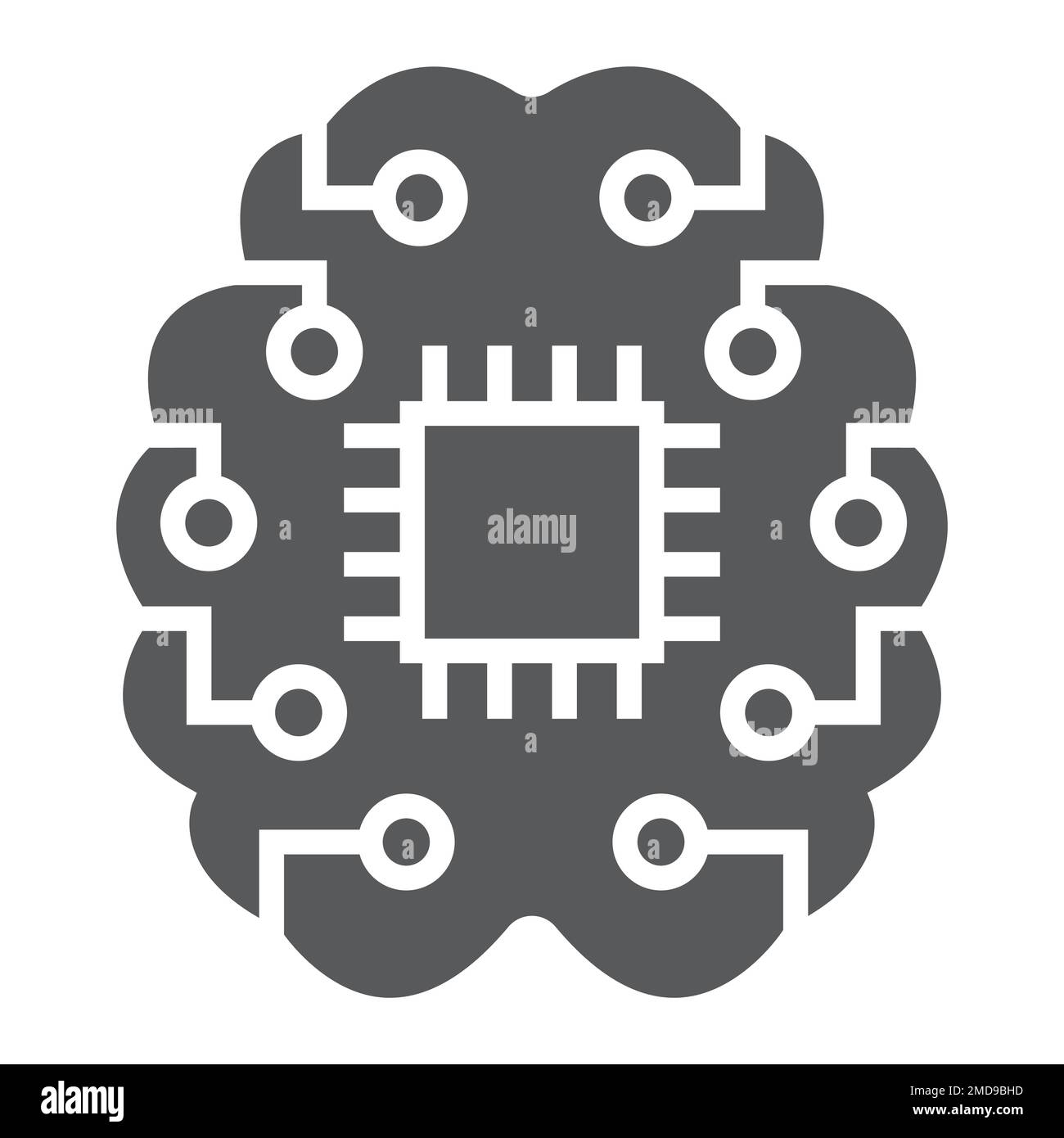 Machine thinking glyph icon, data and analytics, brain chip sign ...