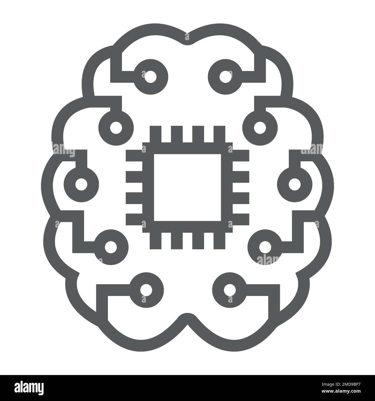 Machine thinking line icon, data and analytics, brain chip sign, vector graphics, a linear ...