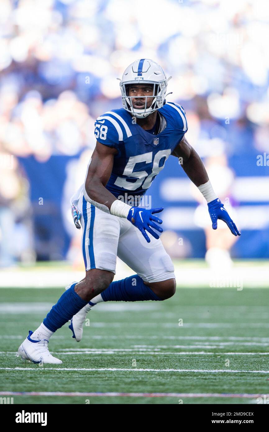 Indianapolis Colts linebacker Bobby Okereke (58) drops into pass ...