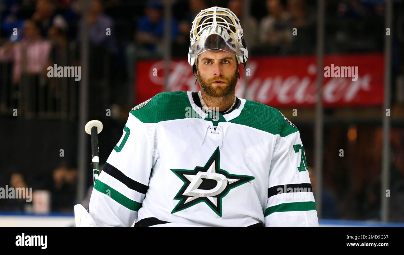 Dallas Stars goaltender Braden Holtby (70) during a break in play ...