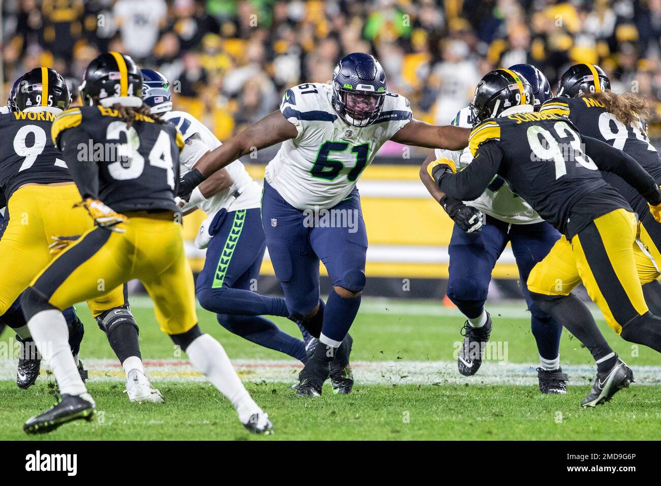 Seattle Seahawks center Kyle Fuller (61) blocks during an NFL football ...