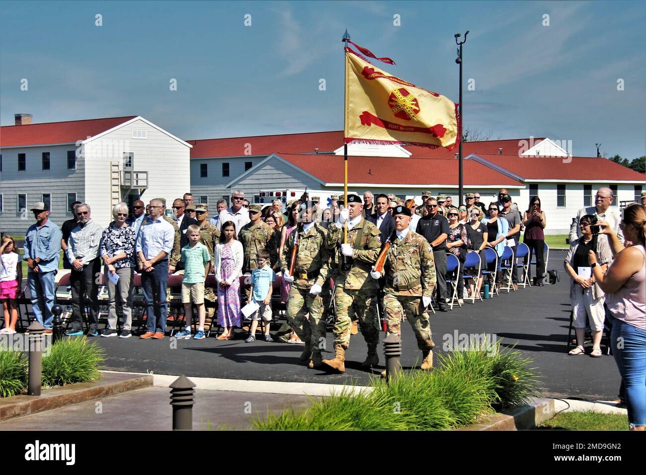 Members of the color guard move July 14, 2022, during the Fort McCoy ...