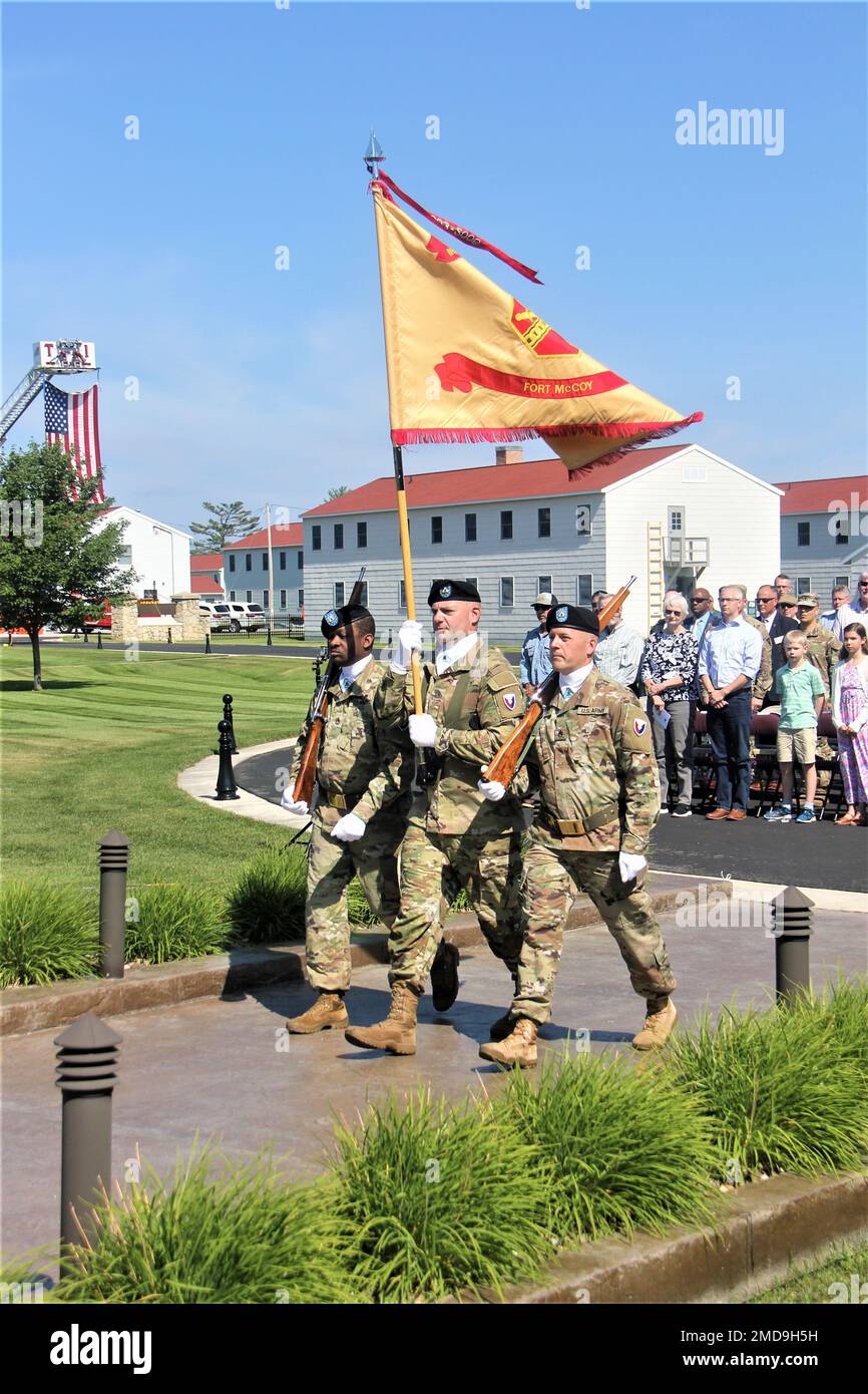 Members of the color guard move July 14, 2022, during the Fort McCoy ...