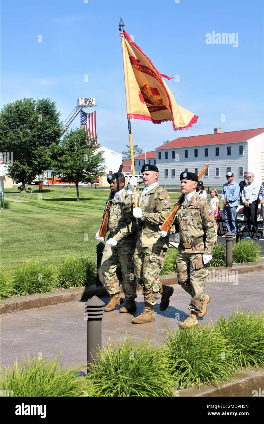 Members of the color guard move July 14, 2022, during the Fort McCoy ...