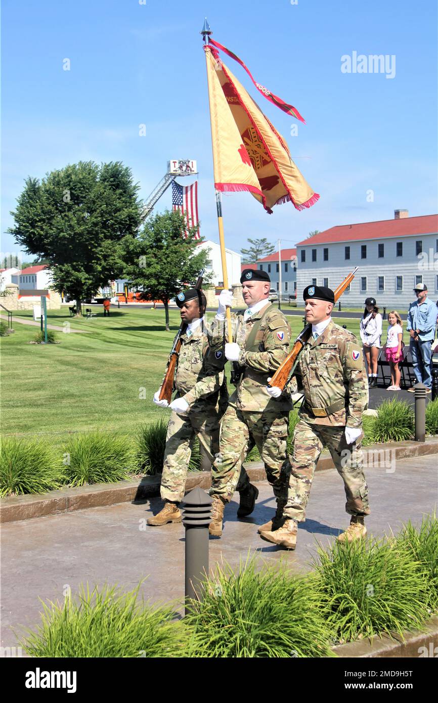 Members of the color guard move July 14, 2022, during the Fort McCoy ...